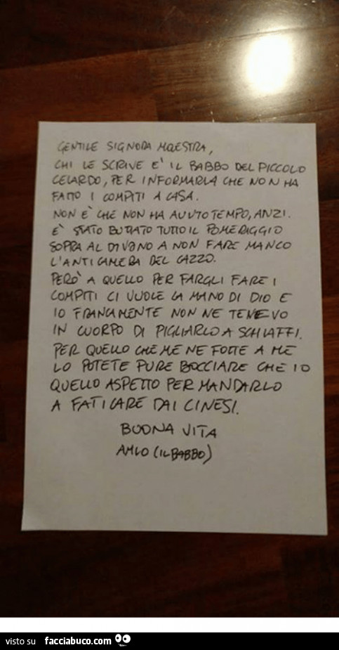 Gentile signora maestra, chi le scrive è il babbo del piccolo Celardo ...